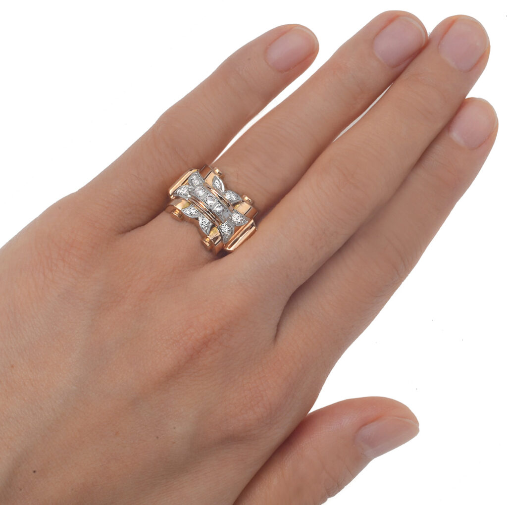 Retro 1940s Rose Gold Diamond ring - Helen Badge Jewellery